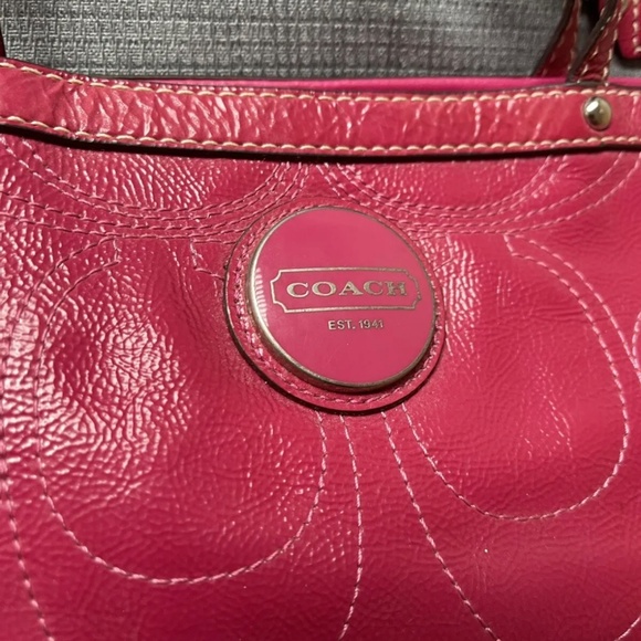 Coach | Bags | Coach Signature Handbag Tote Bag Patent Leather Berry ...